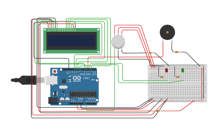 Circuit design Smoke detection System using arduino - Tinkercad