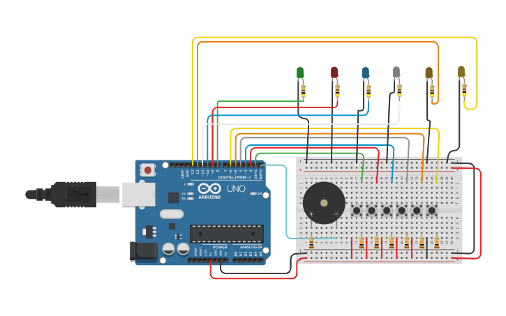 Circuit design escala musical - Tinkercad