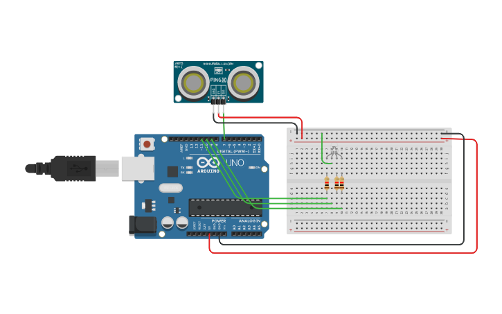 Circuit design lab- 3 Ultrasonic Sensor and RGB Led | Tinkercad