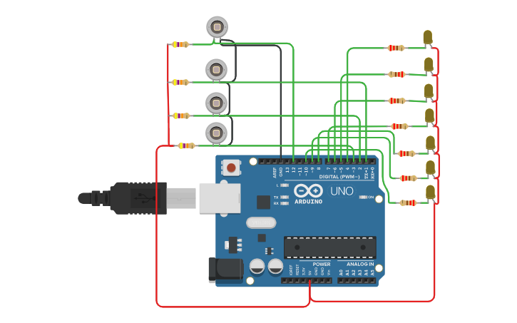 Circuit design Street Light on Detecting Vehicle Movement - Tinkercad