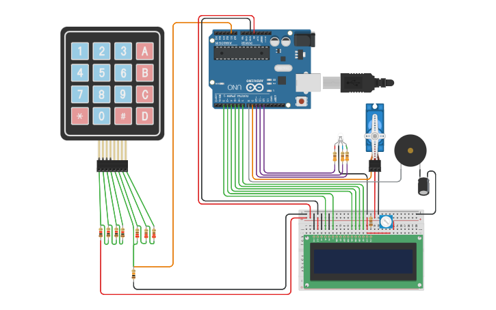 Circuit design Security Lock Keypad LCD | Tinkercad