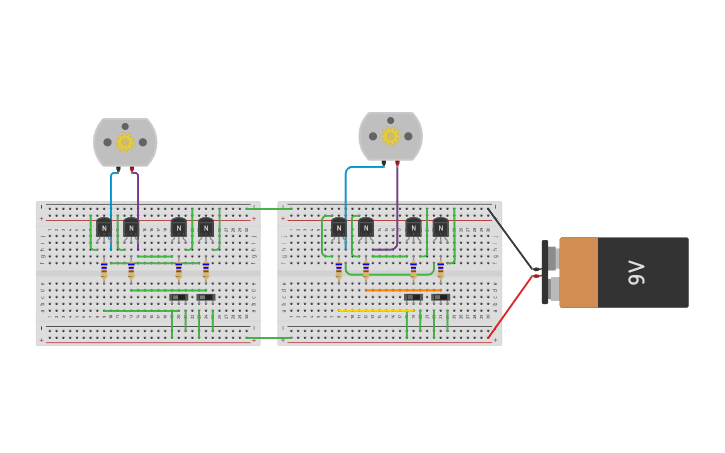 Circuit design H-Bridge with transistors | Tinkercad