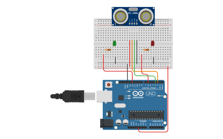 Circuit design ACTIVIDAD 4 - SENSOR ULTRASÓNICO HC-SR04 - Tinkercad