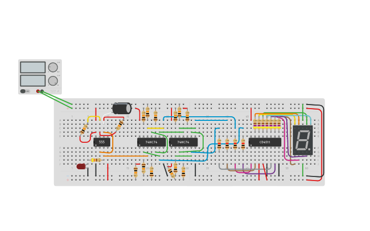 Circuit design 4-Bit Counter (With d Flip flop) | Tinkercad