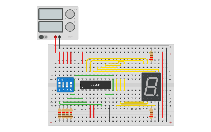 Circuit design BCD to 7-segment Decoder - Tinkercad