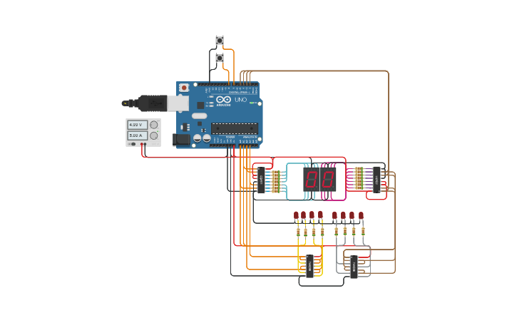 Circuit design Counter v2 (array based) | Tinkercad