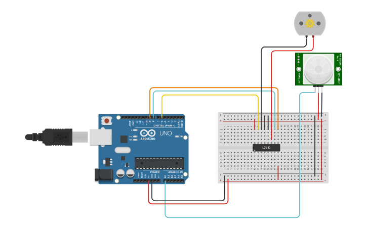 Circuit design PROYECTO15-Sensor movimiento y motor - Tinkercad