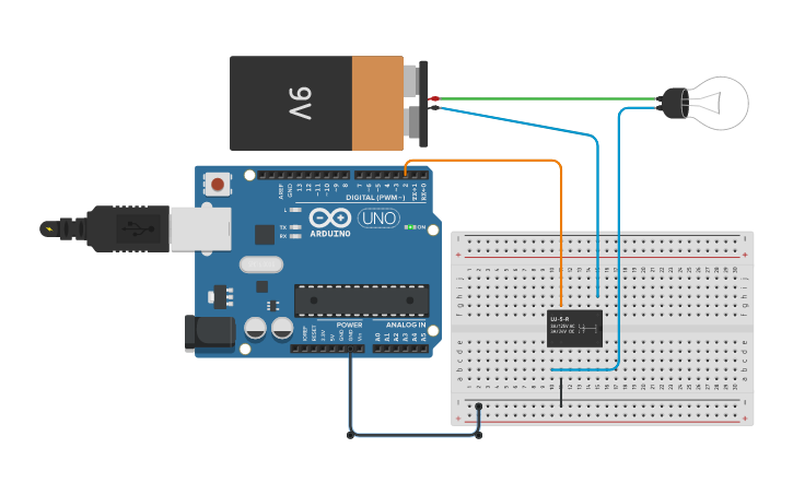 Circuit design Prática - Relé Arduino - Tinkercad