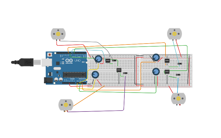 Circuit design dron 4 motores dc - Tinkercad