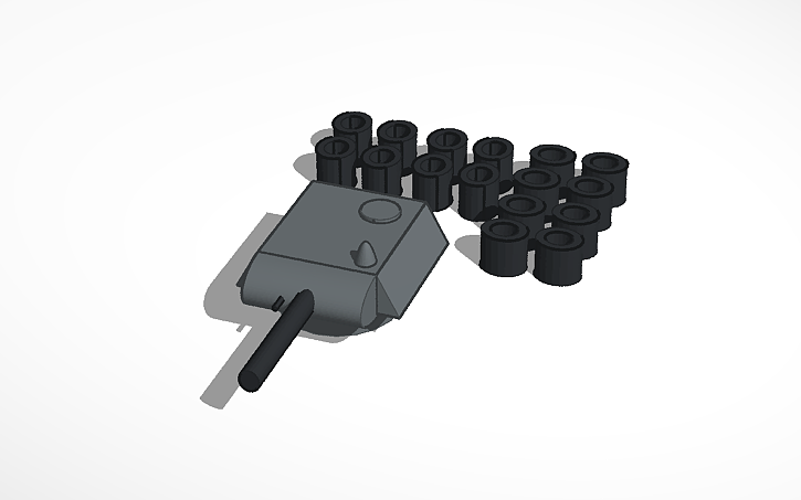 3D design tank with movable turret and wheels part 2 - Tinkercad