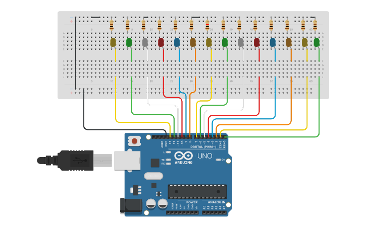 Circuit design LED sequence - Tinkercad