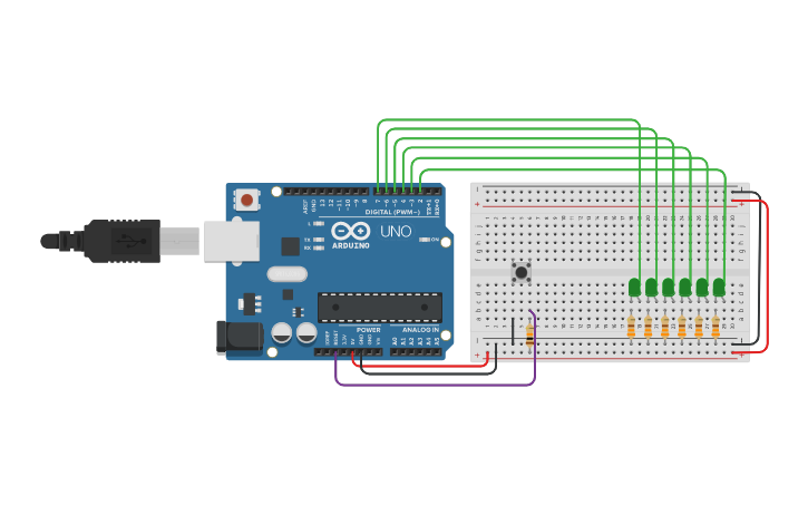 Circuit design Ejemplo N°11 - Arreglos de datos en Arduino - Tinkercad