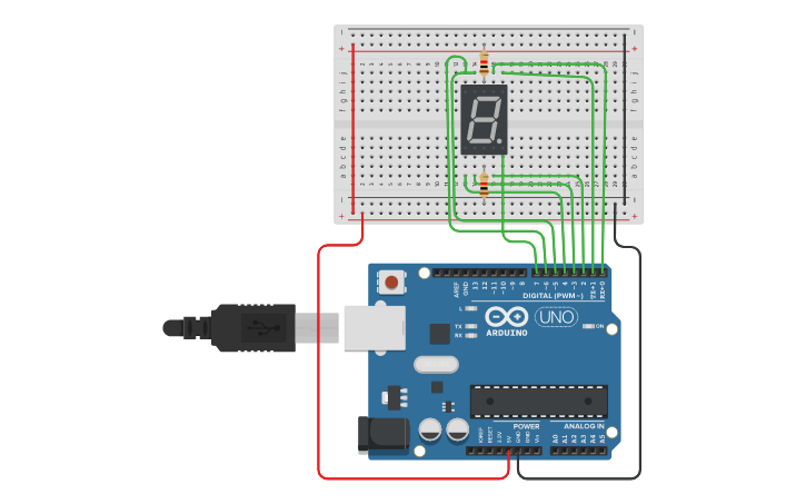 Circuit design Display 7 segmentos - Tinkercad