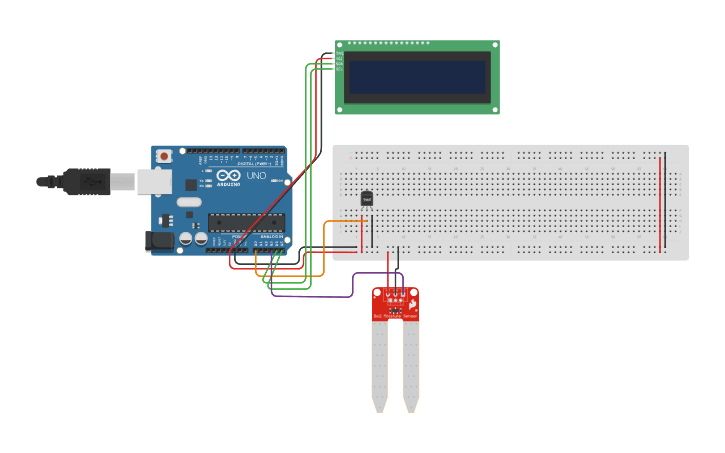 Circuit design Sistema de sensor de Humedad y Temperatura - Tinkercad