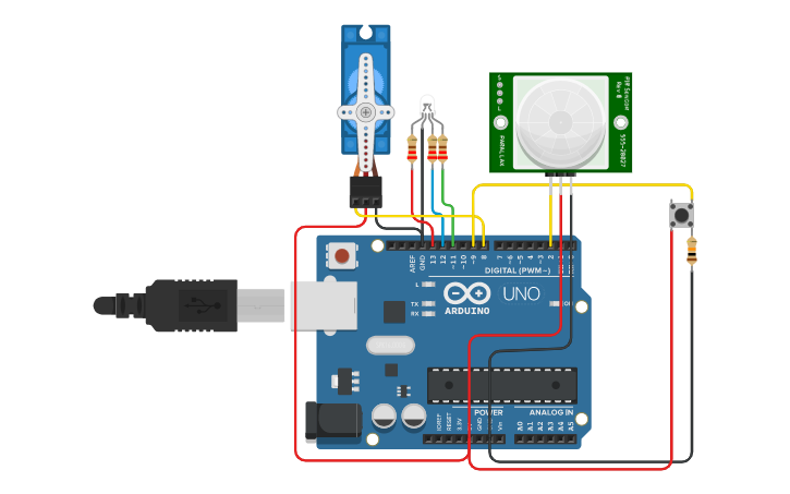 Circuit design Czujnik ruchu - Tinkercad