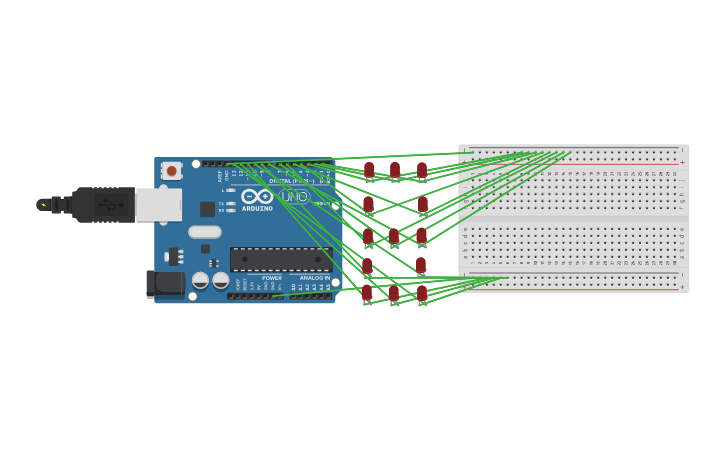 Circuit design Counter with leds - Tinkercad