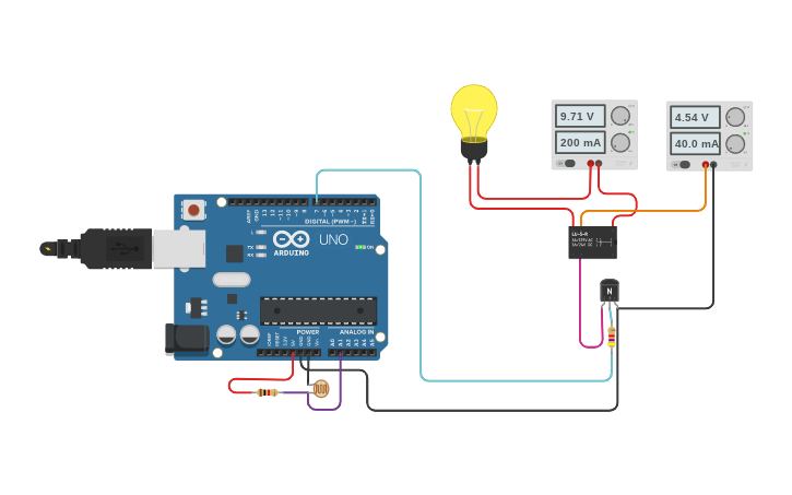 Circuit design encendido de una lámpara - Tinkercad