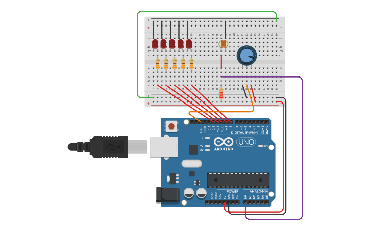 Circuit design Sensor LDR - Tinkercad