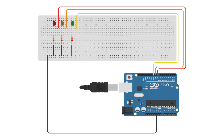 Circuit design Circuito de tres leds - Tinkercad