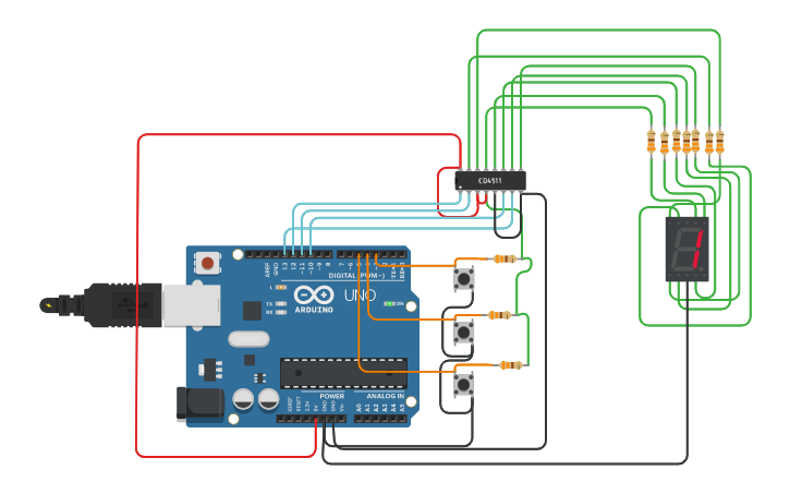 Circuit design DISPLAY 7 SEGMENTI CD45\1 | Tinkercad Circuit design DISPLAY 7 SEGMENTI CD45\1 | Tinkercad