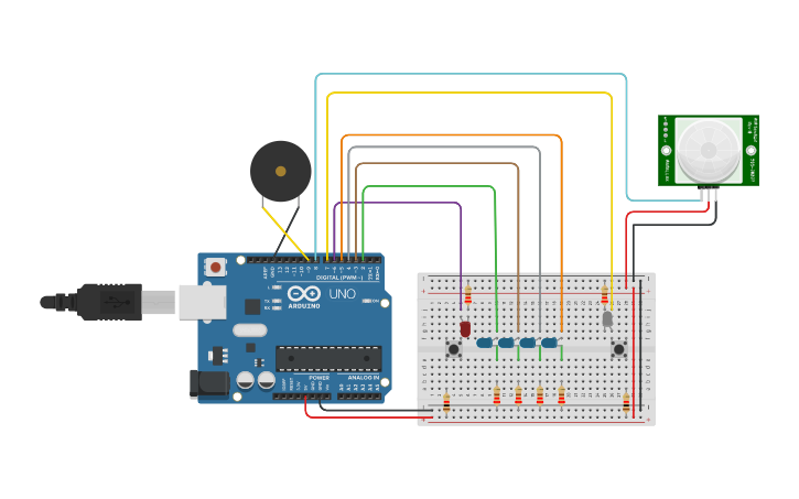 Circuit design CIRCUITO JUEGO DE LUCES TINKERCAD - Tinkercad