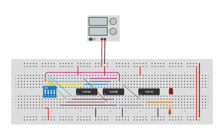 Circuit design 2 to 4 Decoder(1,3) - Tinkercad