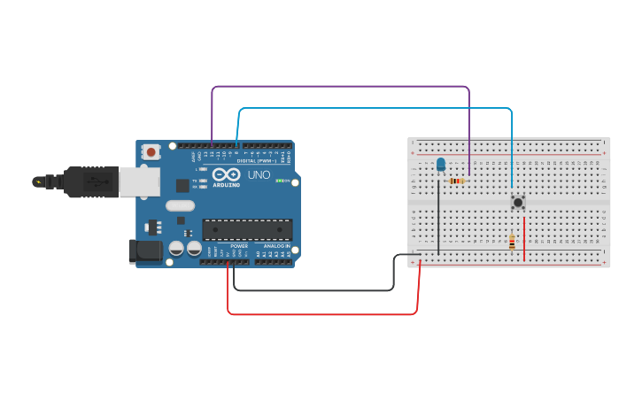 Circuit design Atividade 2 - Led e botão - Tinkercad Circuit design Atividade 2 - Led e botão - Tinkercad