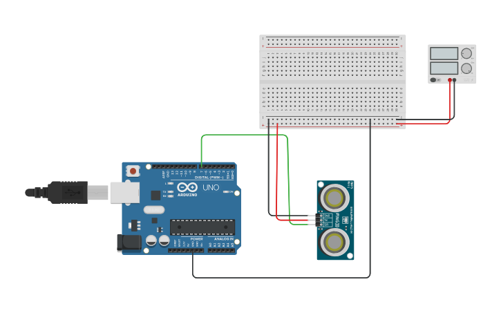 Circuit design Ejemplo de sensor ultrasonido 28015 | Tinkercad
