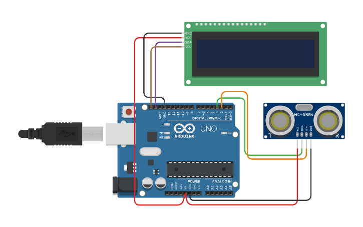 Circuit Design Ultrasonic Sensor Object Detector Tinkercad