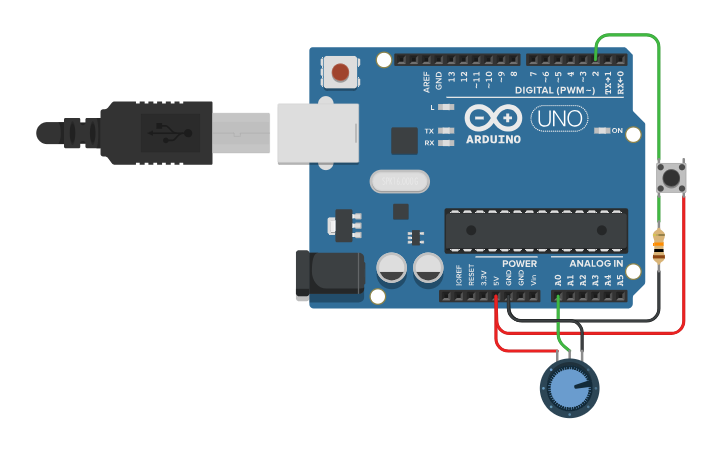 Circuit design Arduino Digital and Analog Inputs to Serial Monitor - Tinkercad
