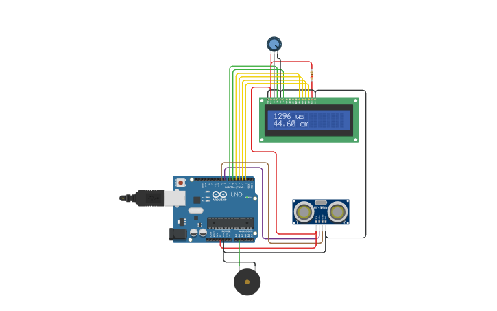 Circuit design HC-SR04 - Tinkercad