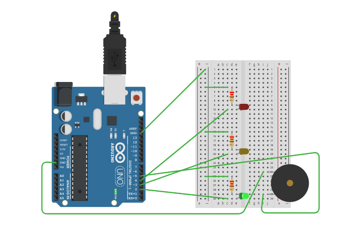 Circuit design 03 Semaforo con piezo - Tinkercad