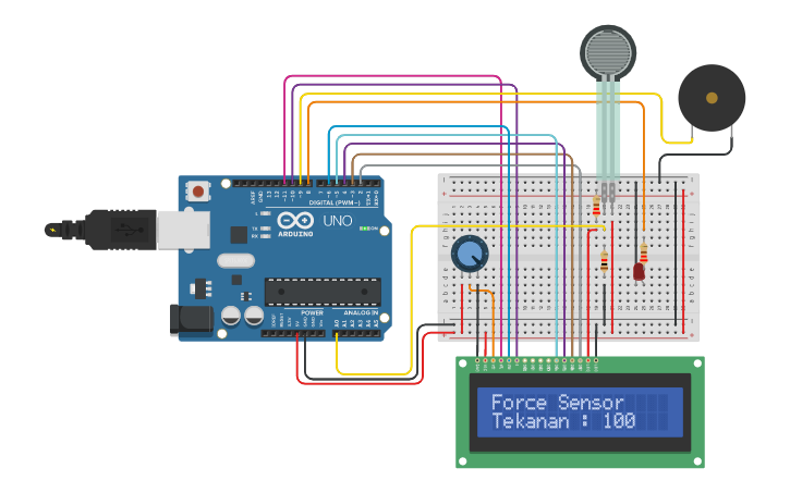 Circuit design Abhi - Pertemuan 9 - Force sensor | Tinkercad