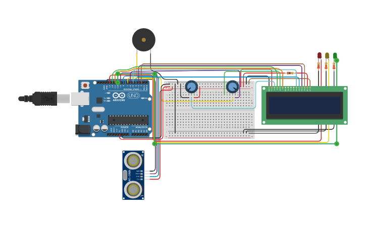 Circuit design sensor peringatan jarak parkir - Tinkercad Circuit design sensor peringatan jarak parkir - Tinkercad