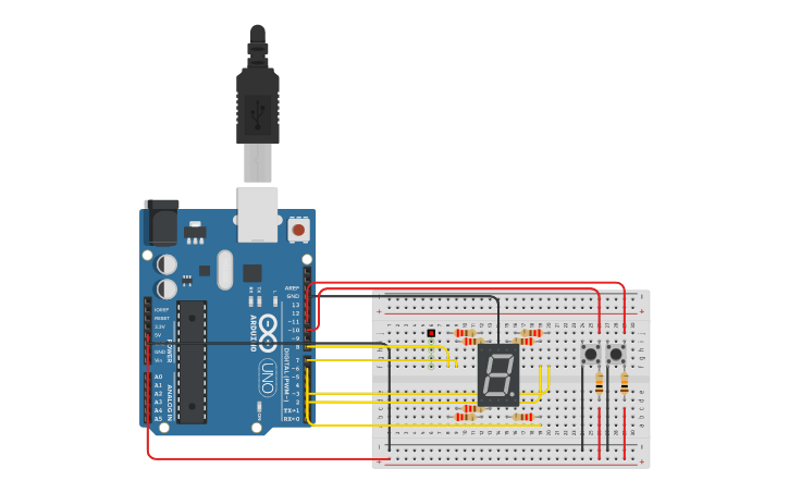 Circuit design Display de 7 segmentos | Tinkercad