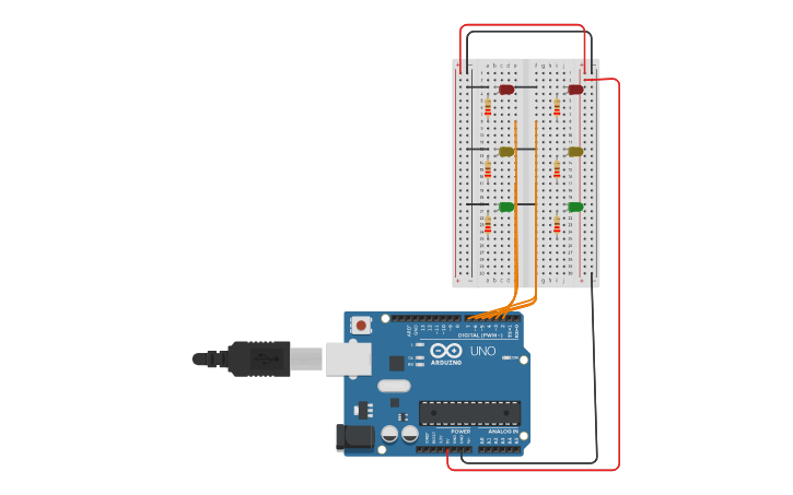 Circuit design Copy of Atividade 05 - Semáforo com Arduino - Parte 1 | Tinkercad