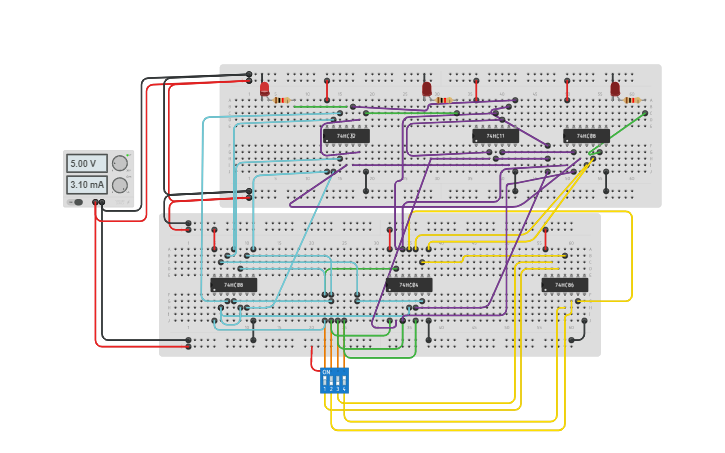 Circuit design 2 bit comparator - Tinkercad