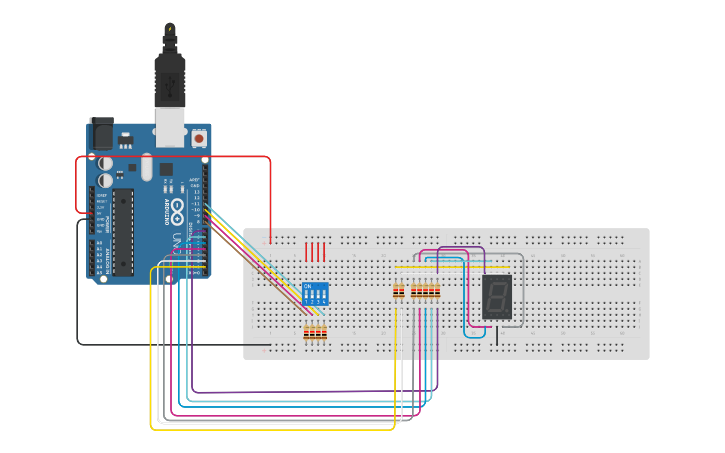 Circuit design Marcos HEXADECIMAL - 7 SEGMENTOS. | Tinkercad