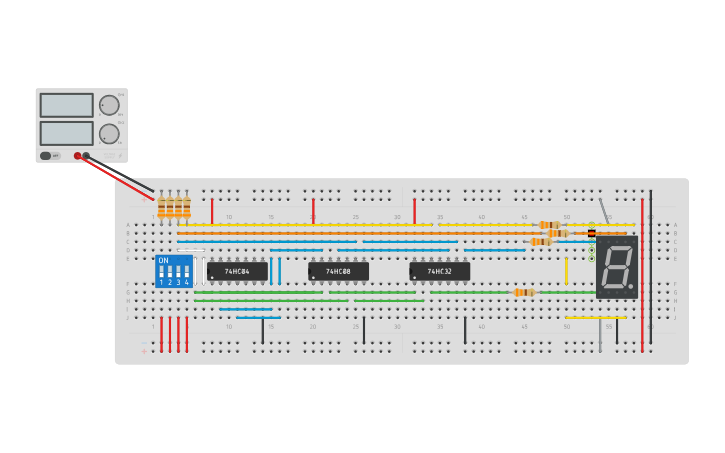 Circuit design BCD 7 Segmentos - HOLA - Tinkercad