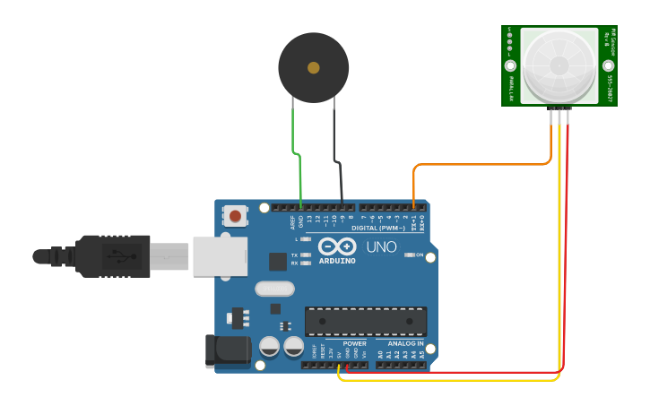 Circuit design alert buzzer - Tinkercad