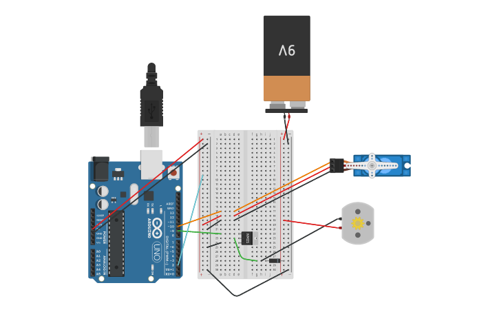 Circuit design DC Motor and Servo - Tinkercad