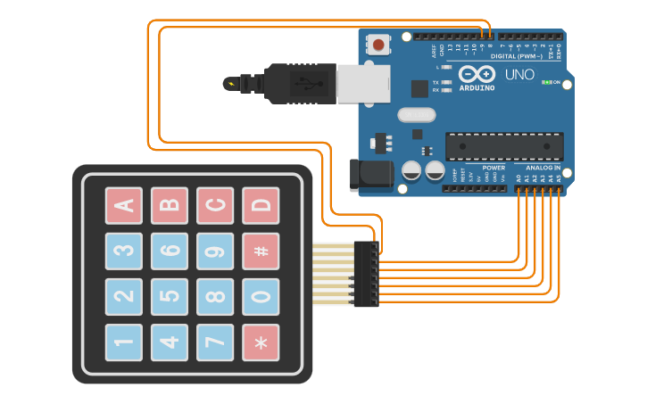 Circuit design teclado 4 x 4 - Tinkercad