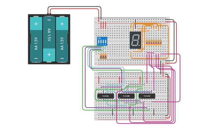 Circuit design Circuito decodificador de 7 segmentos | Tinkercad Circuit design Circuito decodificador de 7 segmentos | Tinkercad