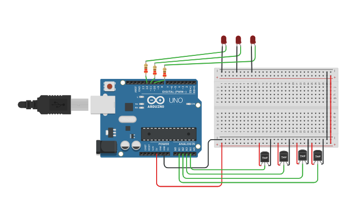 Circuit design Temperature Sensors and led | Tinkercad