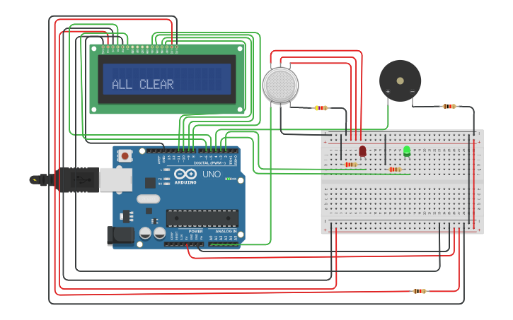 Circuit design Gas alarm - Tinkercad