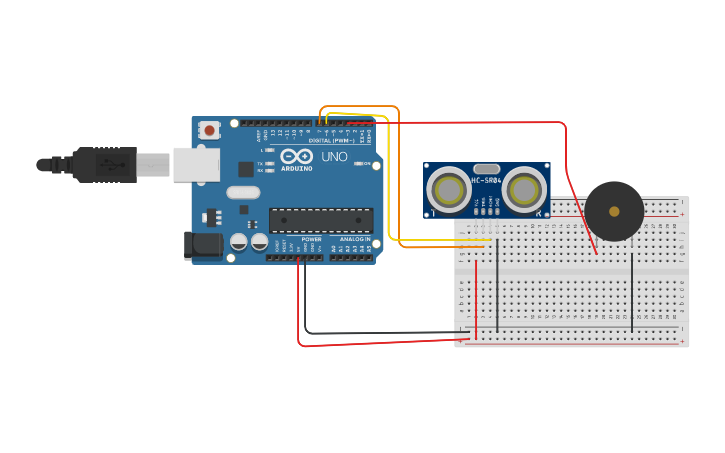 Circuit design Ultrasonic Sensor Working - Tinkercad