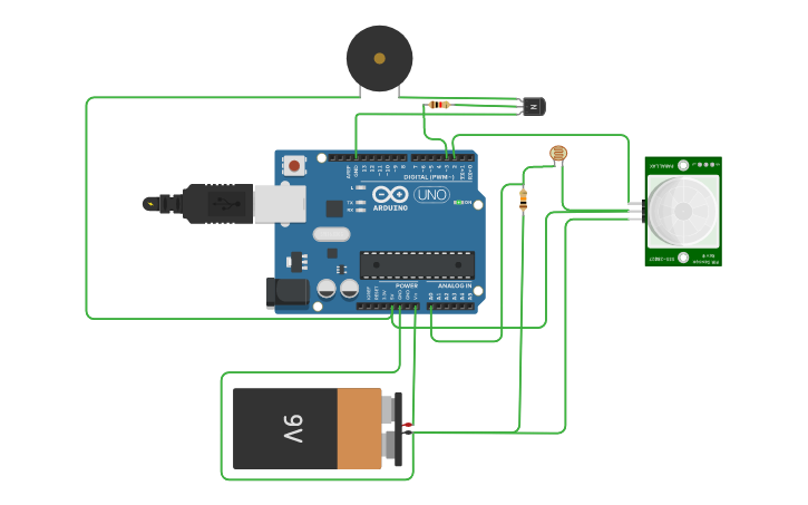 Circuit Design Motion Detection System During Dark Tinkercad