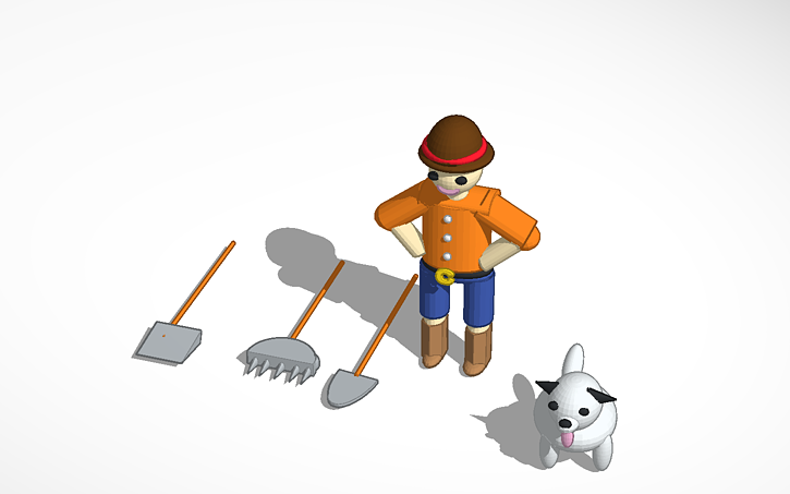 3D design Farmer Cal complete figurine set includes Plow, Rake, Shovel ...
