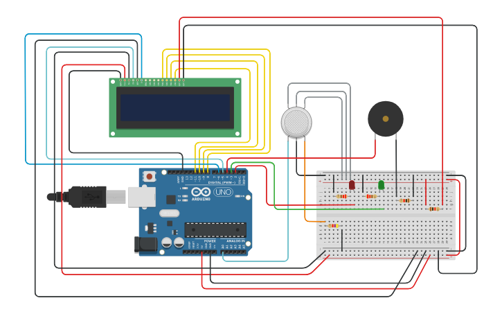 Circuit Design Gas Detection Alarm System Tinkercad