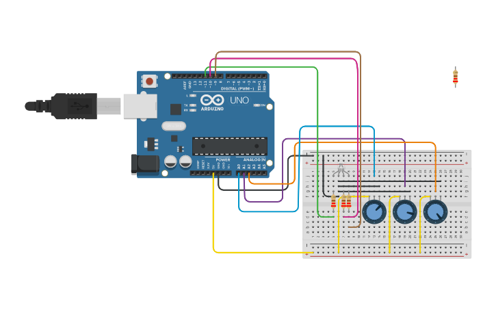 Circuit design CONTROLAR UN LED RGB | Tinkercad Circuit design CONTROLAR UN LED RGB | Tinkercad